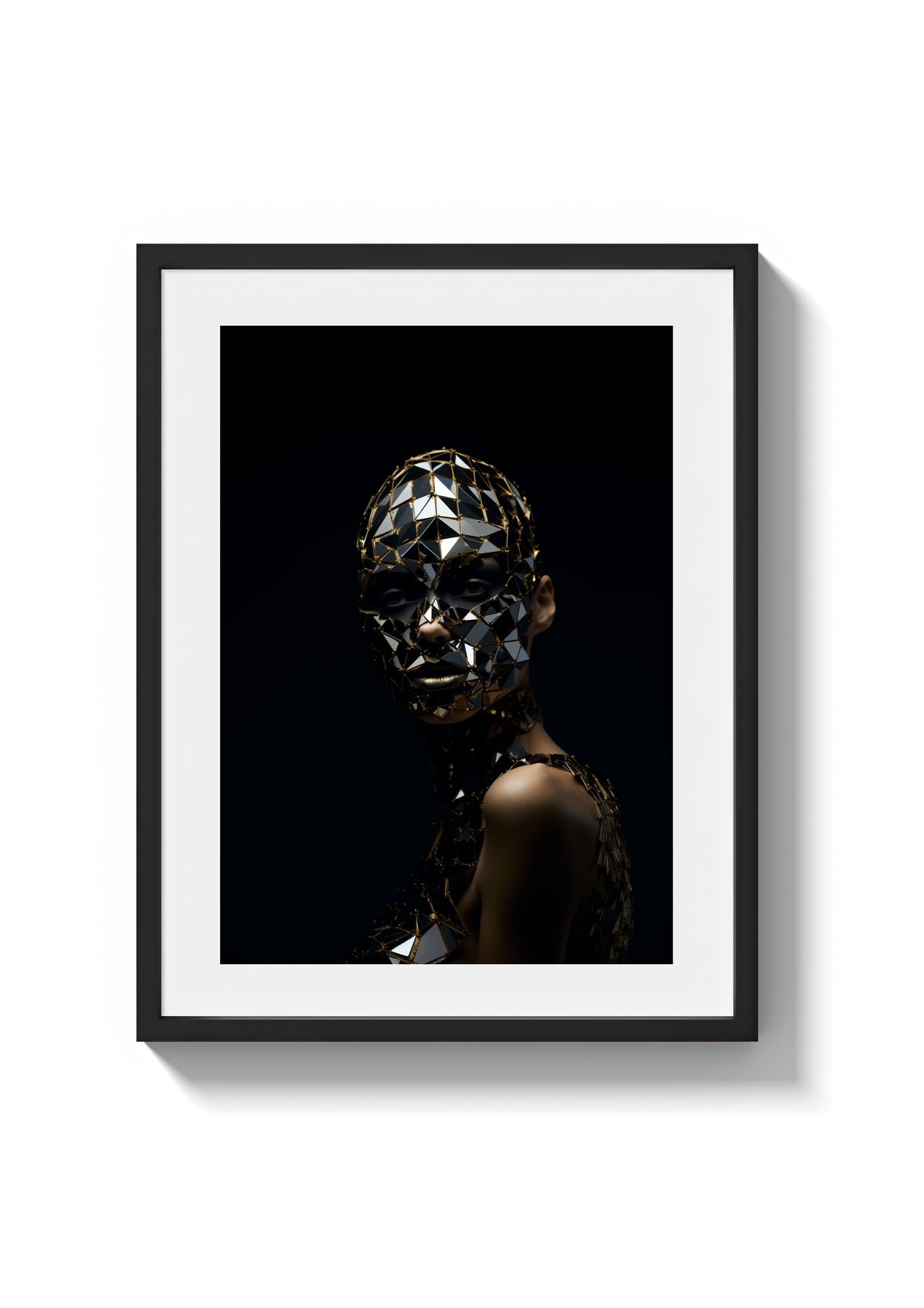 Noir Glamour: Model in Metallic Mask Wall Art Print – DOTCOM ART