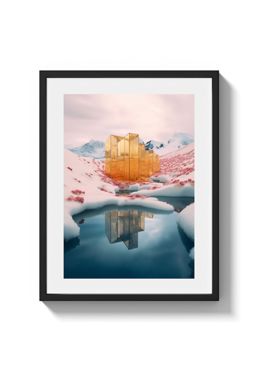 Wall Art Print | Surreal Winter Scene | Golden Geometric Structures – DOTCOM ART