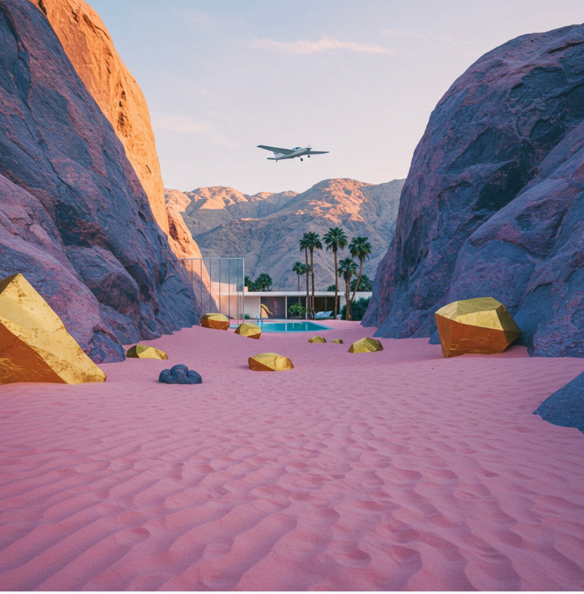 Surreal Pink Sand Landscape Wall Art Print | Mid-Century Dreamscape – DOTCOM ART
