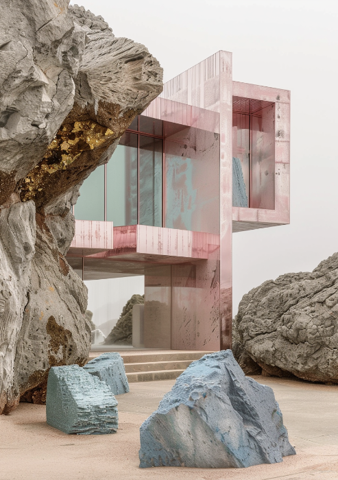 Abstract Pink Architecture Wall Art Print - Surreal Landscape – DOTCOM ART