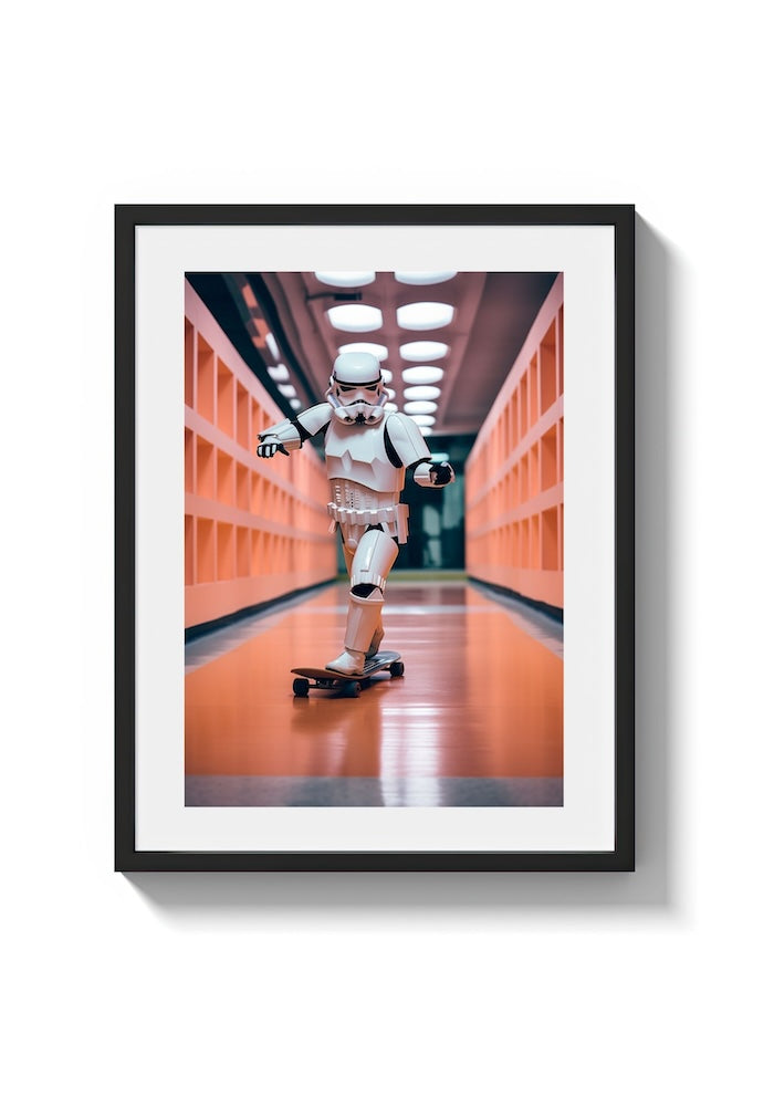 Wall Art Gift | Stormtrooper High School Skateboarding Framed Print ...