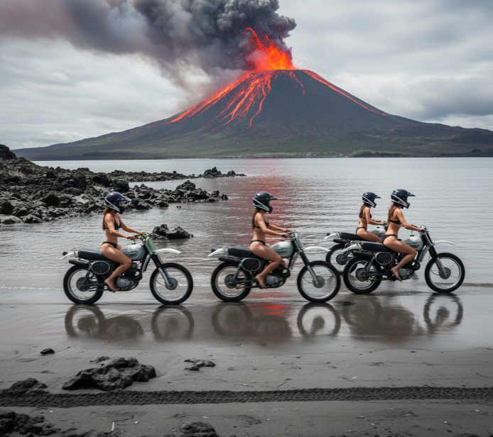 Erupting Volcano Art Print: Surreal Motorcycles Beach Photo Wall Decor ...